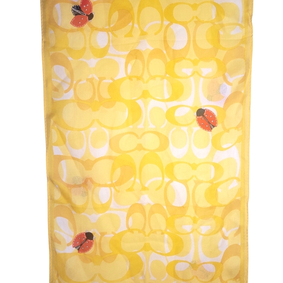 Coach | Accessories | Coach Silk Scarf Yellow Signature Logo With Red ...